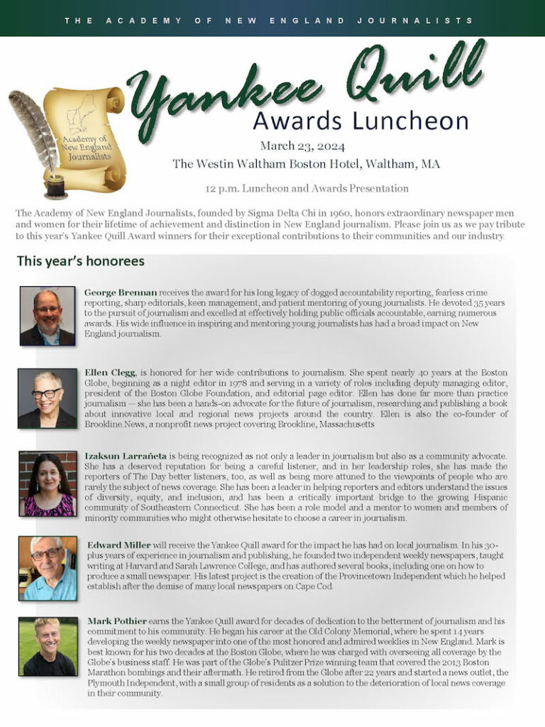 Academy of New England Journalists announces the recipients of the 2024 ...