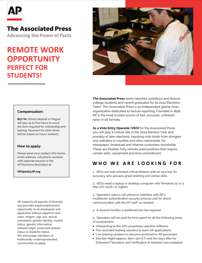 Students apply for a paid AP Vote Entry Operator position and work with ...